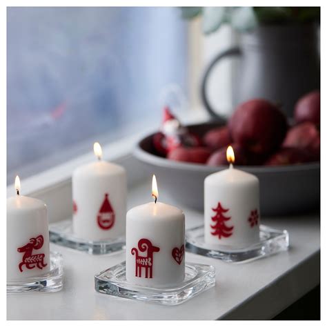 Vinterfint Unscented Pillar Candle Christmas Pattern Whitered 15 Hr