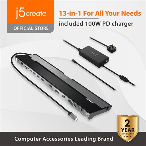 J5create Jcd543p 13 In 1 Stesen Dok Usb C Stesen Docking Usb C Usb C Power Delivery 100w