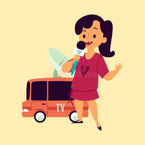 Periodista Con Un Micrófono Y Un Cameraman Mujer Ilustración del Vector