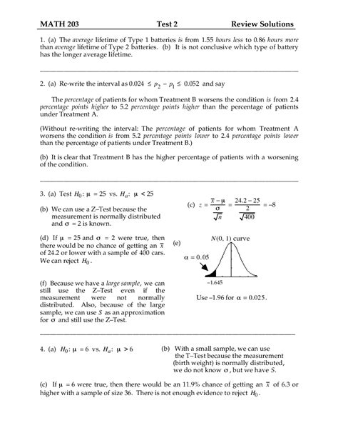 Test 2 Review Solutions Statistics Math 203 Docsity