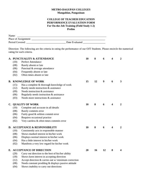 Ojt Form Pdf