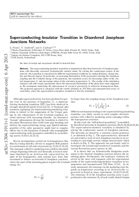 Pdf Superconducting Insulator Transition In Disordered Josephson Junctions Networks