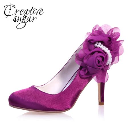 Creativesugar Elegant 3d Flower Pearls Wedding Party Prom Pumps Satin