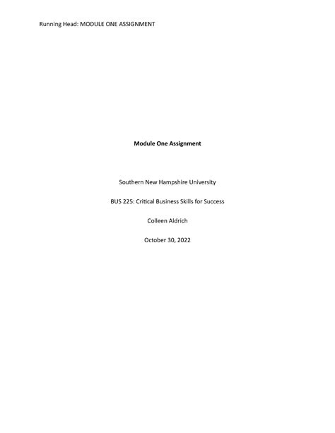 Bus225 Module One Assignment Running Head Module One Assignment