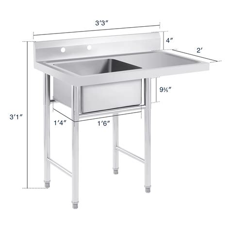 WILPREP Commercial Stainless Steel Sink Free Standing Restaurant Sink