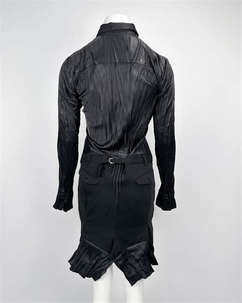 Marithé Francois Girbaud Pleated Black Dress 2000s Vintage Tts