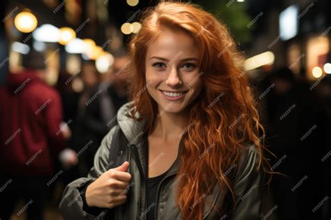 Premium Ai Image Well Done Girl Smiling Redhead Flashing And Showing