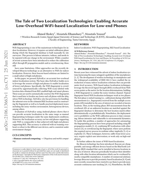 Pdf The Tale Of Two Localization Technologies Enabling Accurate Low Overhead Wifi Based