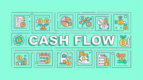2d Cash Flow Text With Various Thin Line Icons Concept On Green