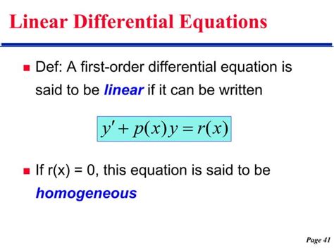First Order Differential Equations Ppt Physics Science