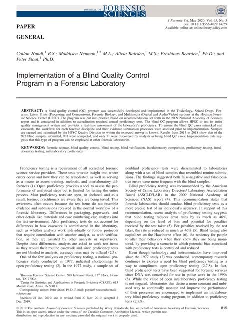 Pdf Implementation Of A Blind Quality Control Program In A Forensic Laboratory