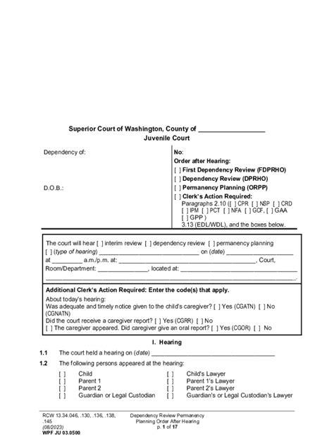 Fillable Online Form Ju03 0500 Order After Hearing First Dependency Fax Email Print Pdffiller
