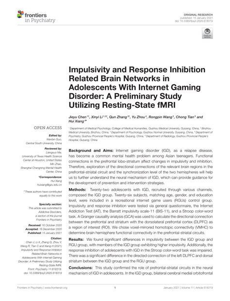 Pdf Impulsivity And Response Inhibition Related Brain Networks In