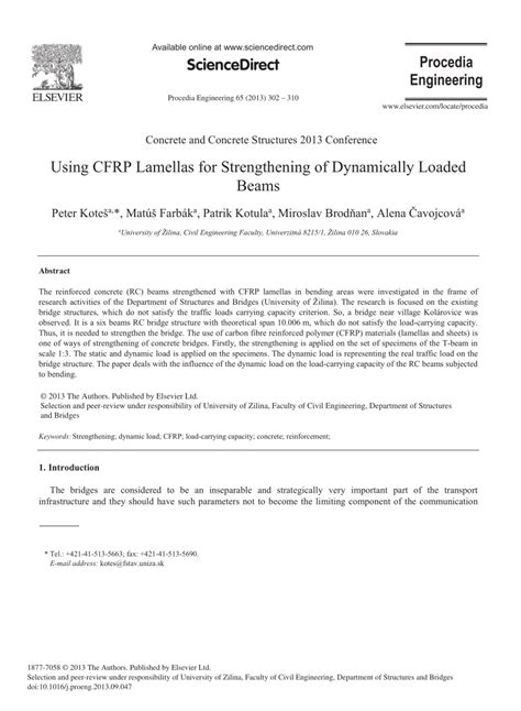 Pdf Using Cfrp Lamellas For Strengthening Of Dynamically Loaded Beams