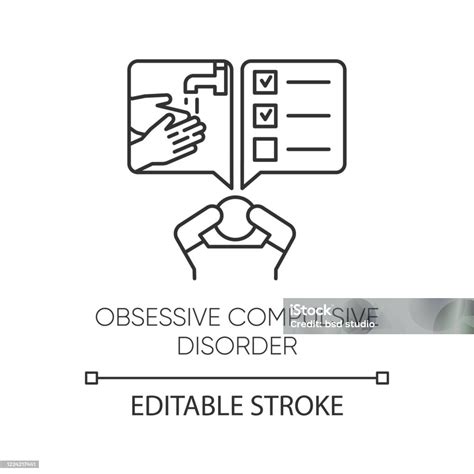 강 박 장애 선형 아이콘 압력을 받고 생각 완벽 정신 건강 문제 가는 선 그림입니다 등고선 기호입니다 벡터 절연 윤곽선 도면 편집 가능한 스트로크 강박에 대한 스톡 벡터