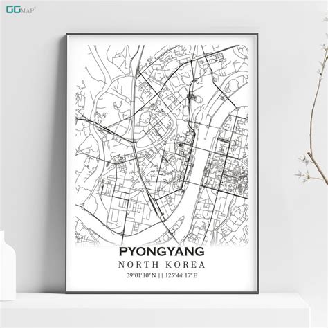 City Map Of Pyongyang Home Decor Wall Decor Office Map Travel Map Print