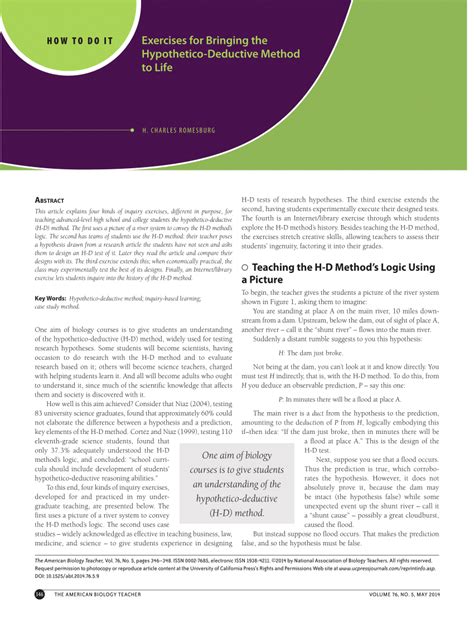 Pdf Exercises For Bringing The Hypothetico Deductive Method To Life