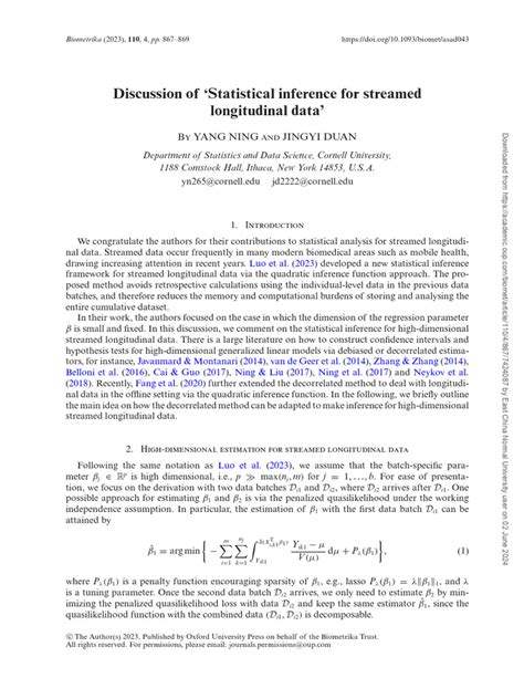 Discussion Statistical Inference For Streamed Longitudinal Data Pdf Statistical Inference