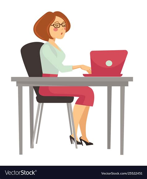 Woman At Work Laptop On Desk Isolated Female Vector Image