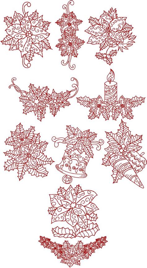 Advanced Embroidery Designs Christmas Poinsettia Redwork Set
