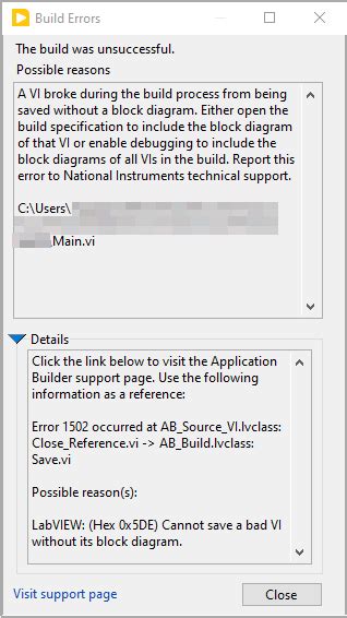 Error 1502 When Building An Application In Labview Ni