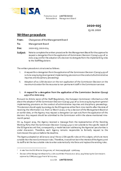 2020 025 Notification Of Completion Of The Written Procedure To Approve