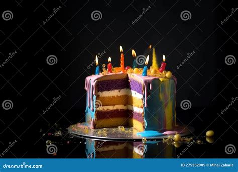 Colorful Birthday Cake Exploding And Melting Conceptual Illustration