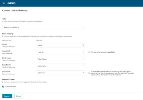 converting tables to directories caspio online help