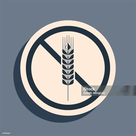 黑色麩質無穀物圖示隔離在灰色背景沒有小麥標誌食物不容忍符號長陰影樣式向量插圖向量圖形及更多概念圖片 概念 偏見 健康的生活方式