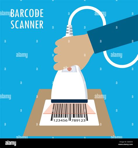Hand Holding White Scannerbarcode Scan Technologyisolated On Blue