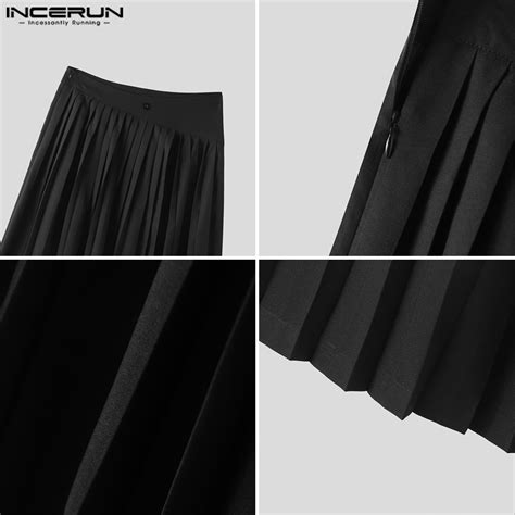 Incerun Men Vintage Fashionable Pressed Pleat Design Split Solid Color