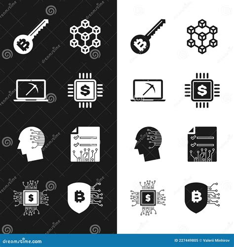 Set Processor Chip With Dollar Mining Laptop And Pickaxe Cryptocurrency Key Blockchain