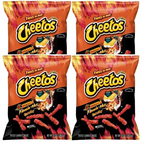 Cheetos Crunchy Xxtra Flamin Hot Cheese Snack Chips 85 Oz 4 Bags