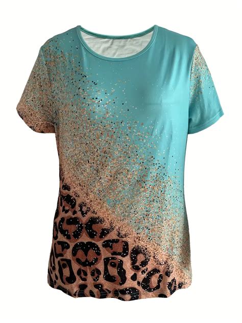 Plus Size Casual T Shirt Womens Plus Colorblock Glitter Temu