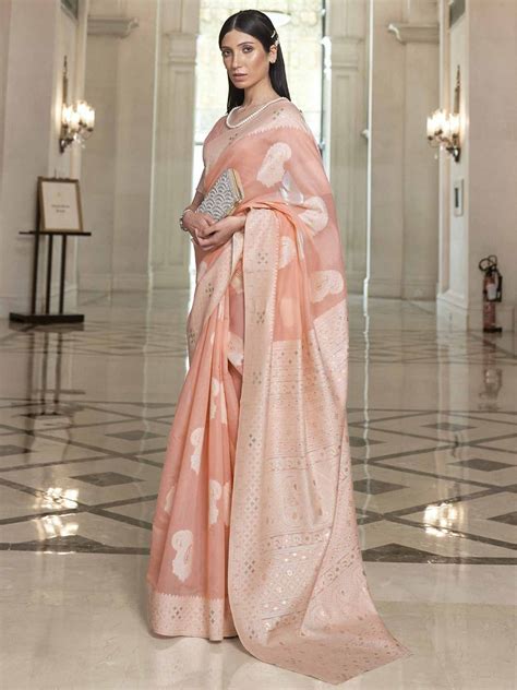 Silk Designer Saree Peach Colour