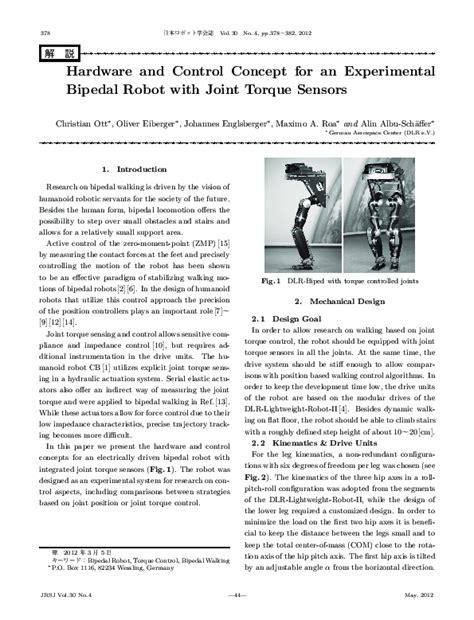 Pdf Hardware And Control Concept For An Experimental Bipedal Robot With Joint Torque Sensors