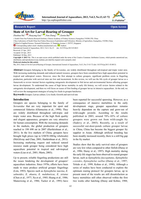 Pdf State Of Art For Larval Rearing Of Grouper