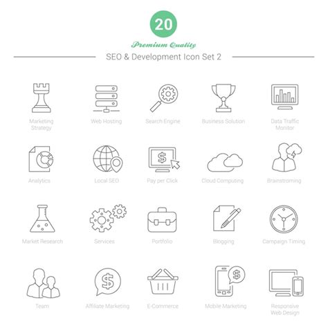 Premium Vector Set Of Thin Line Seo And Development Icons Set