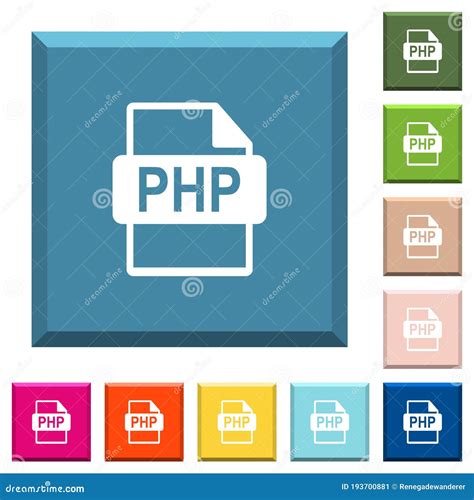 Php File Format White Icons On Edged Square Buttons Stock Illustration