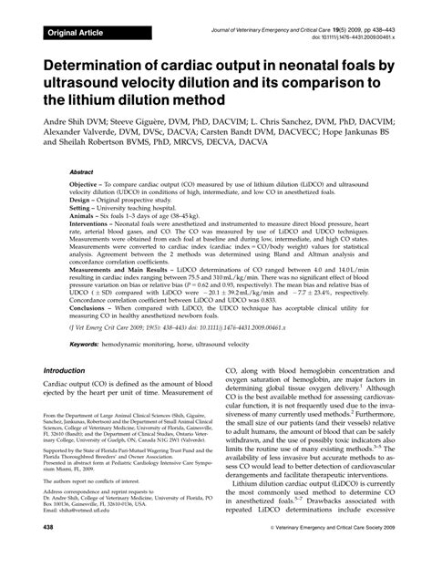 Pdf Determination Of Cardiac Output In Neonatal Foals By Ultrasound Velocity Dilution And Its