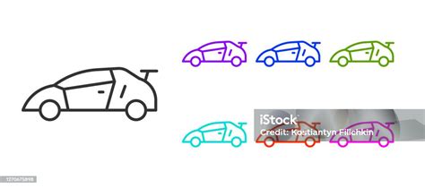黑線運動賽車圖標隔離在白色背景設置圖示豐富多彩向量向量圖形及更多交通方式圖片 交通方式 全景 剪裁圖 Istock