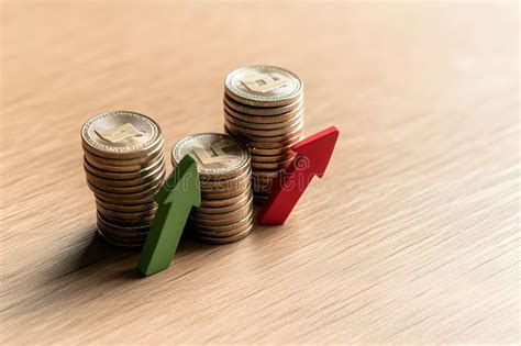 A Pile Of Coins With A Green Arrow Pointing Up And A Red Arrow Pointing Down Stock Illustration