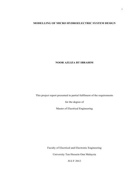 Modelling Of Micro Hydroelectric System Design