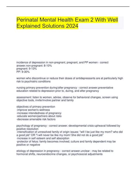 Perinatal Mental Health Exam 2 With Well Explained Solutions 2024