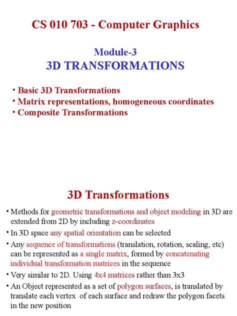 Sim 3d Transformations Final Pdf 2 D Computer Graphics Cartesian