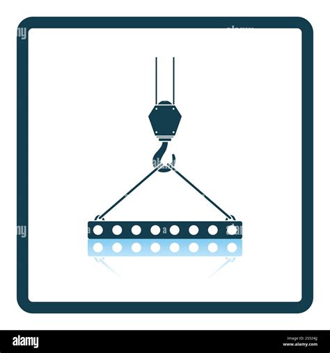 Icon of slab hanged on crane hook by rope slings . Shadow reflection design. Vector illustration ...