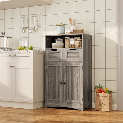 Small Pantry Cabinet Asofer 425h Storage Cabinet With 2 Drawers And