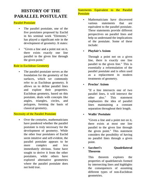 History Of The Parallel Postulate Pdf Hyperbolic Geometry Geometry