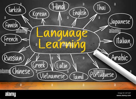 Learning Of Different Languages On Chalkboard 3d Rendering Stock Photo