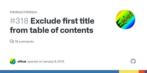 Exclude First Title From Table Of Contents · Issue 318 · Mkdocsmkdocs